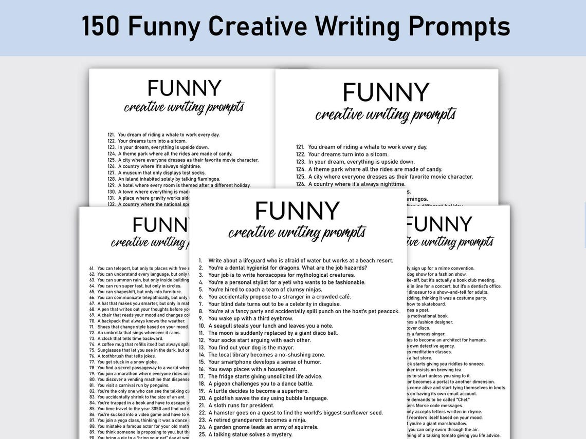 150 Funny Creative Writing Prompts , Printable, Journal, Minimalist ...