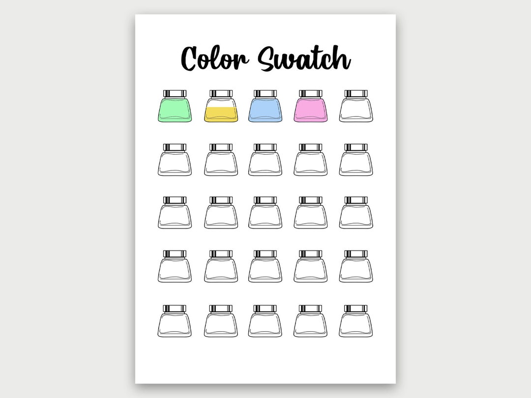 Color Swatch Chart, Instant Download Printable, Planner, Journal Page ...