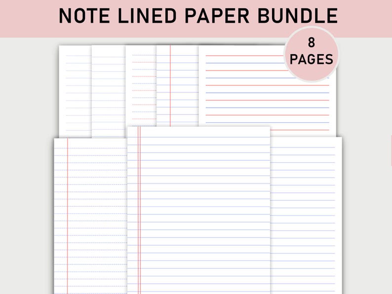 Lined Paper Bundle, Printable, Journal, Minimalist, Lines, Margin ...