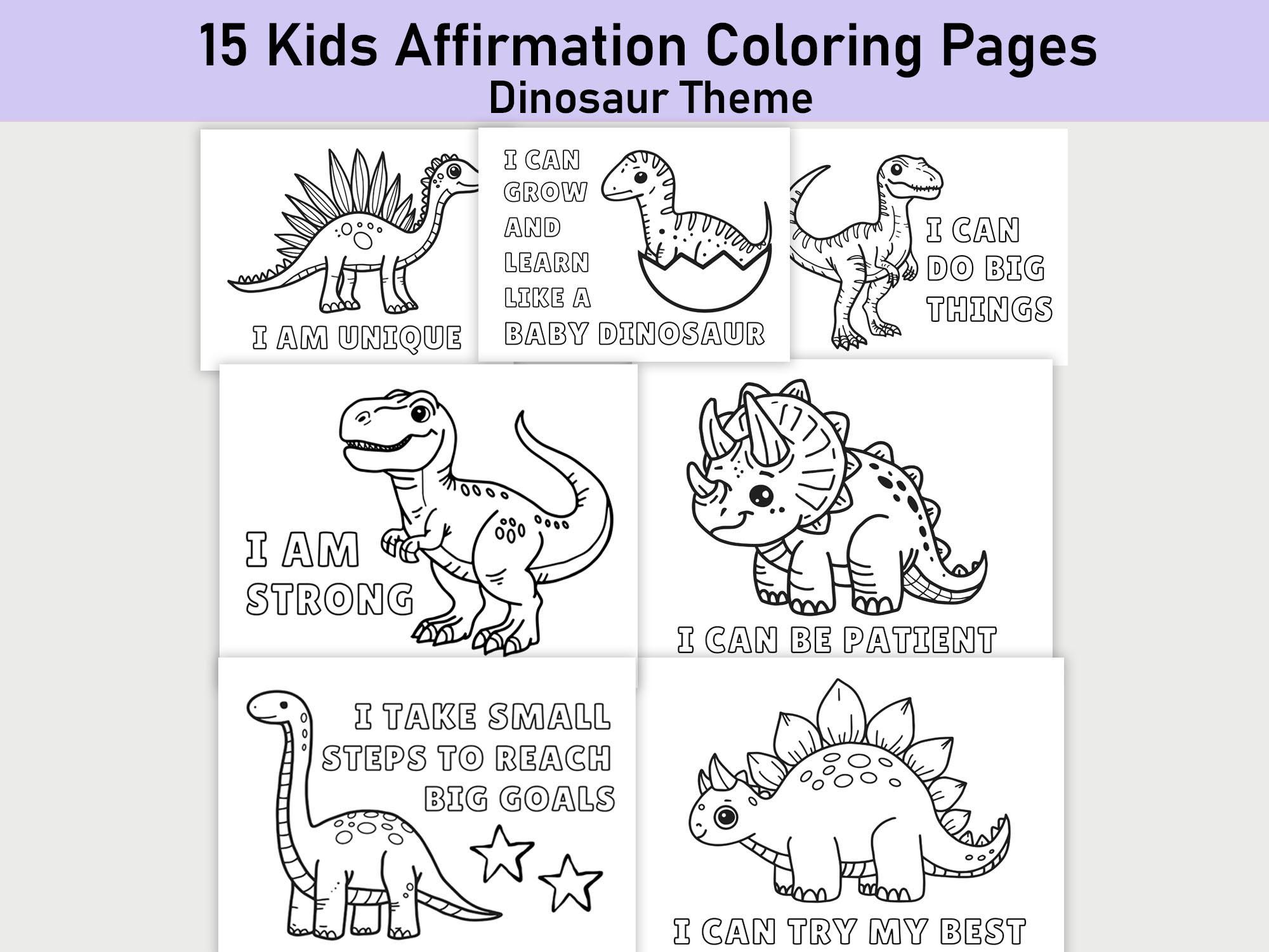 15 Kids Affirmations Coloring Page Dinosaur Bundle, Dinosaur Coloring ...