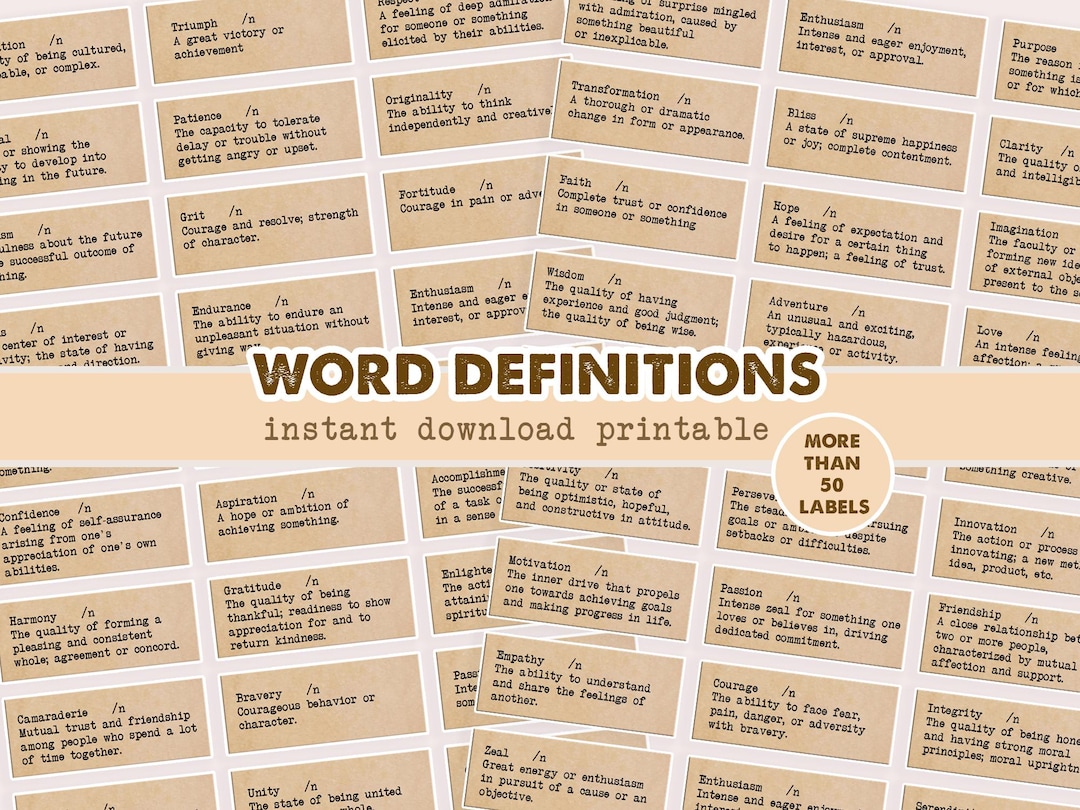 Positive Words Printable, Instant Download, Kraft Label, Dictionary ...