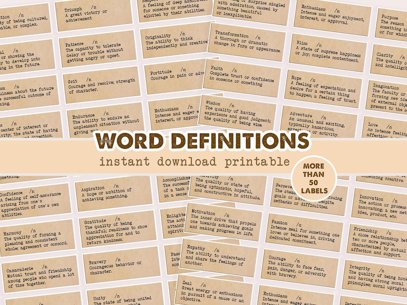 Positive Words Printable, Instant Download, Kraft Label, Dictionary ...