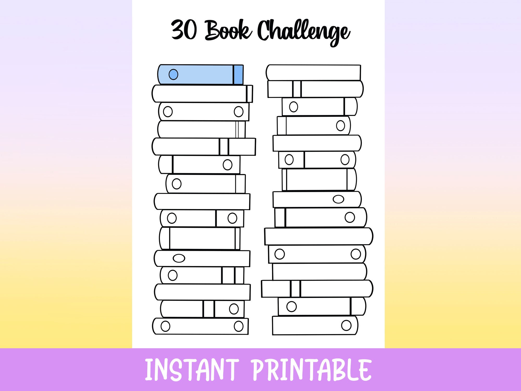 30 Book Challenge Printable, Instant Download, Planner, Journal Page ...