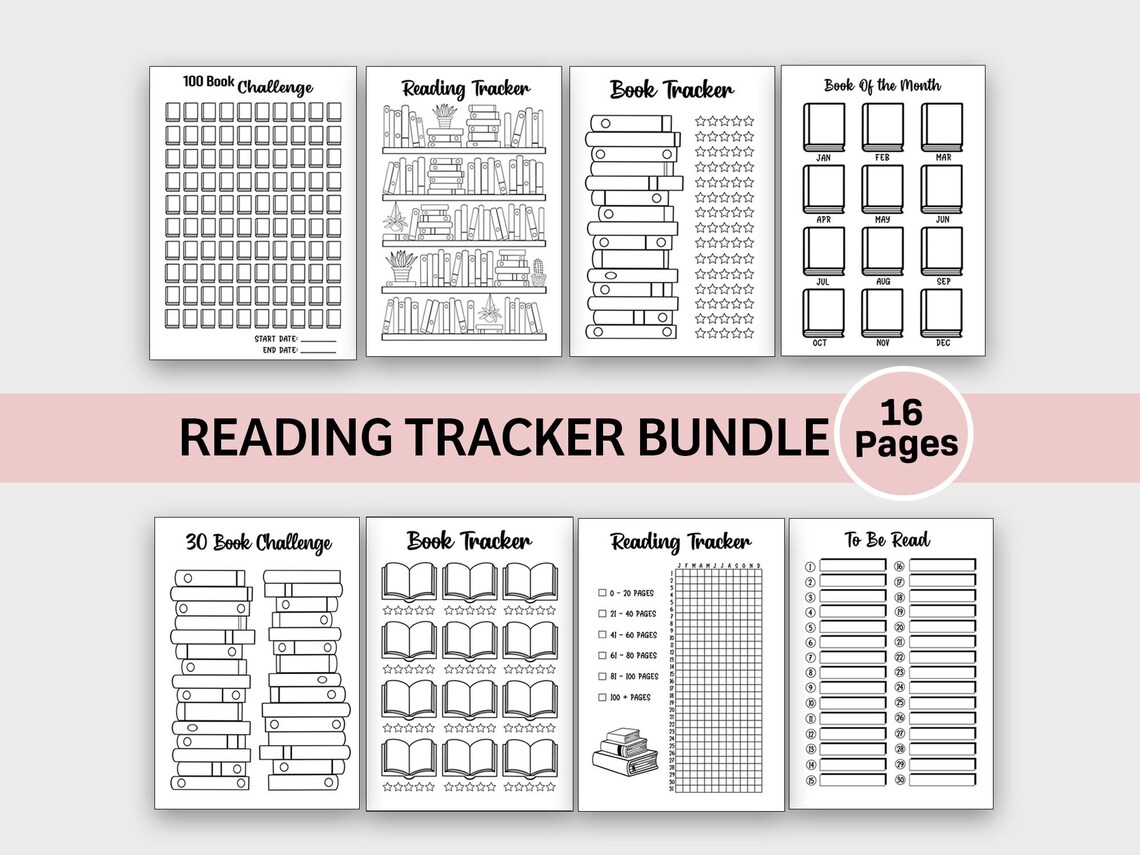 Reading Tracker Bundle, Printable, Bookshelf, Reading Journal, Month ...