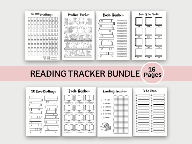 Reading Tracker Bundle, Printable, Bookshelf, Reading Journal, Month ...
