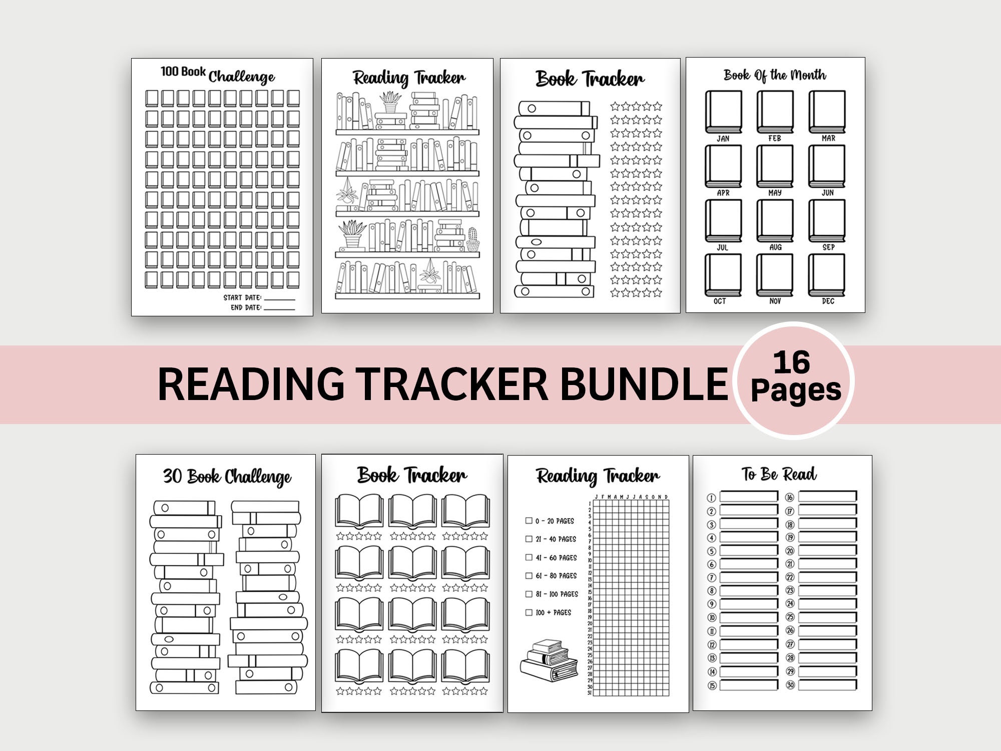 Reading Tracker Bundle, Printable, Bookshelf, Reading Journal, Month ...
