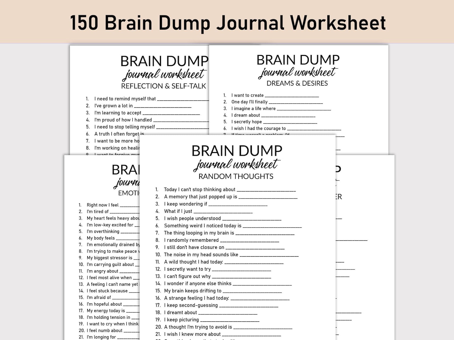 Brain Dump Printable Worksheet, Journal Printable, Fill-in-the-blank ...