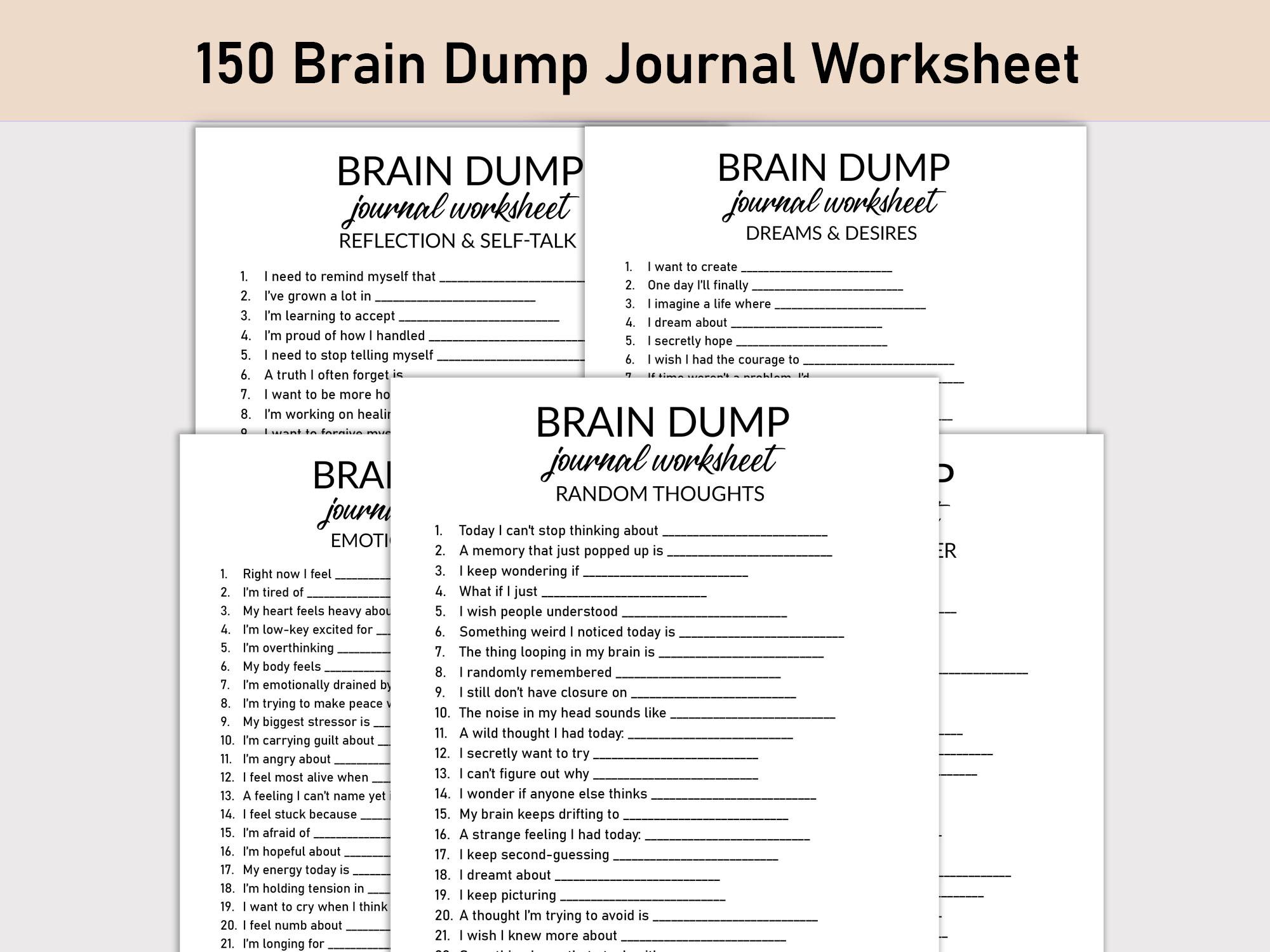 Brain Dump Printable Worksheet, Journal Printable, Fill-in-the-blank ...