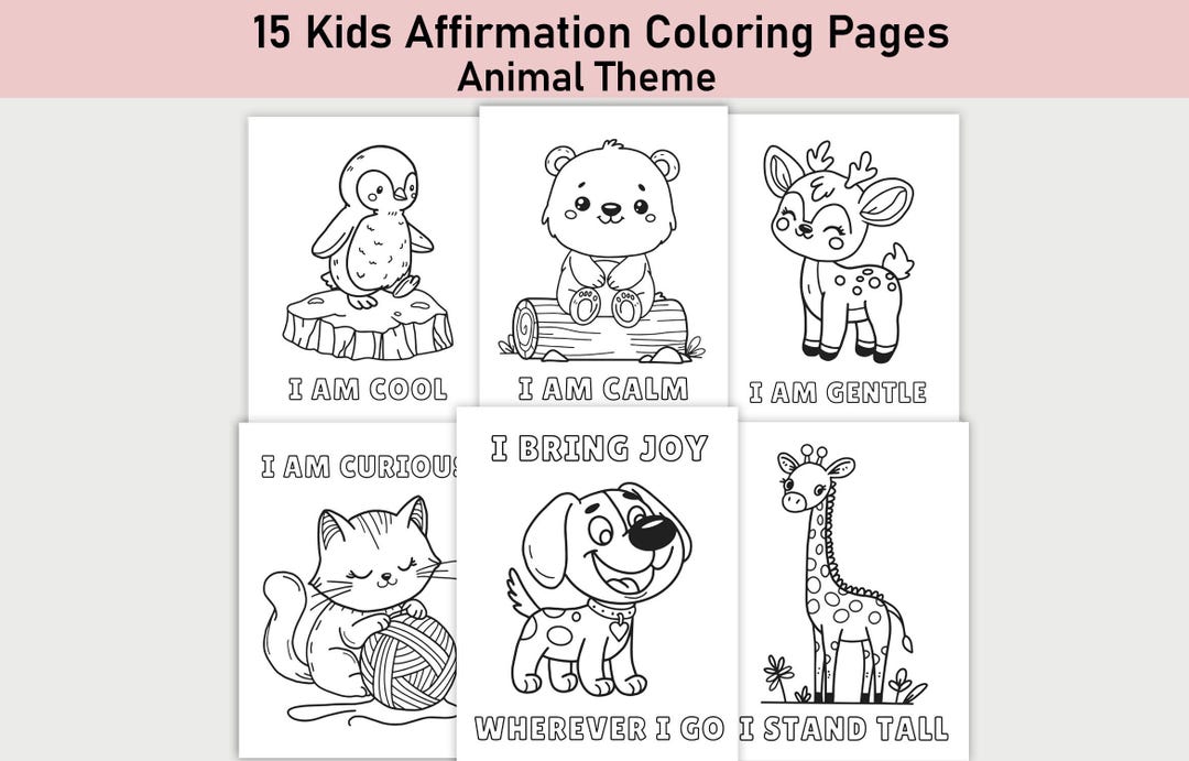 15 Kids Affirmations Coloring Page Animal Bundle, Animals Coloring Page ...