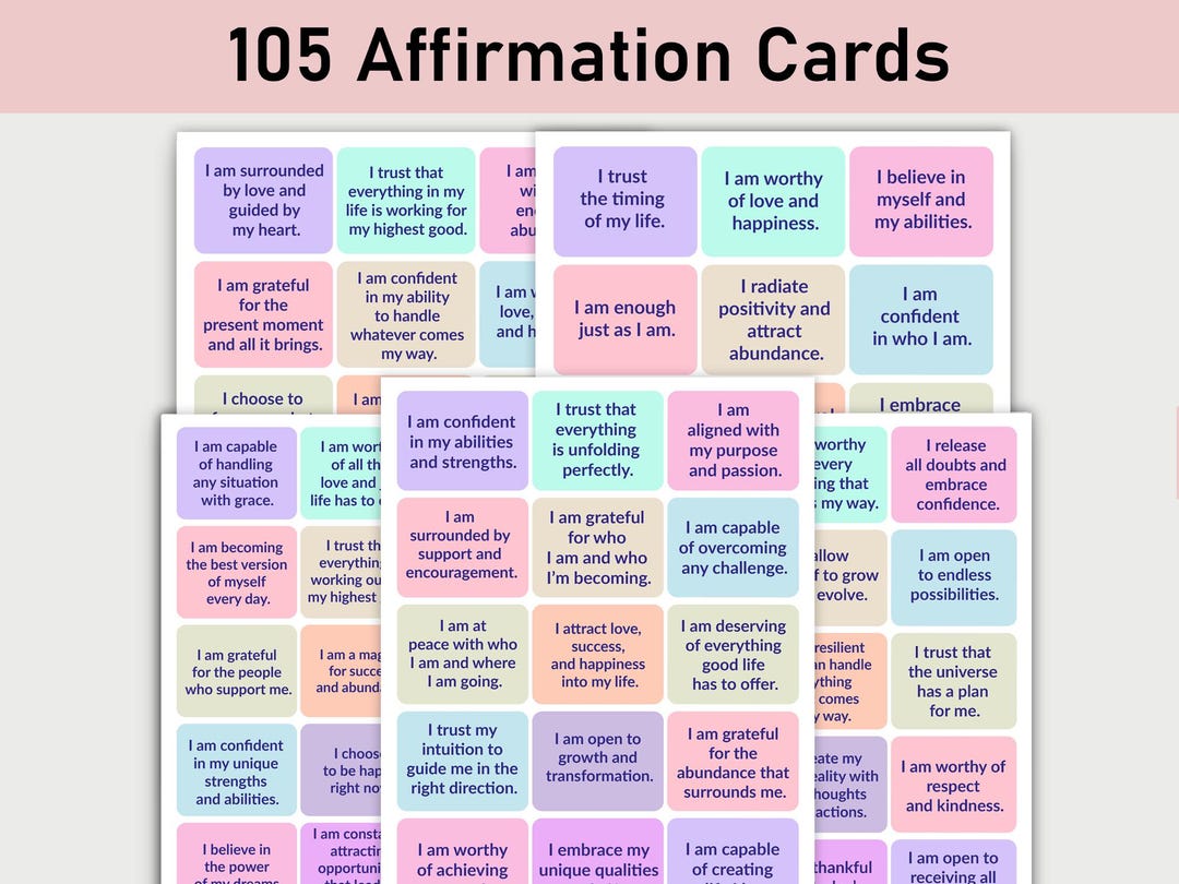 105 Affirmation Cards, Printable, Journal, Minimalist, Self Care ...