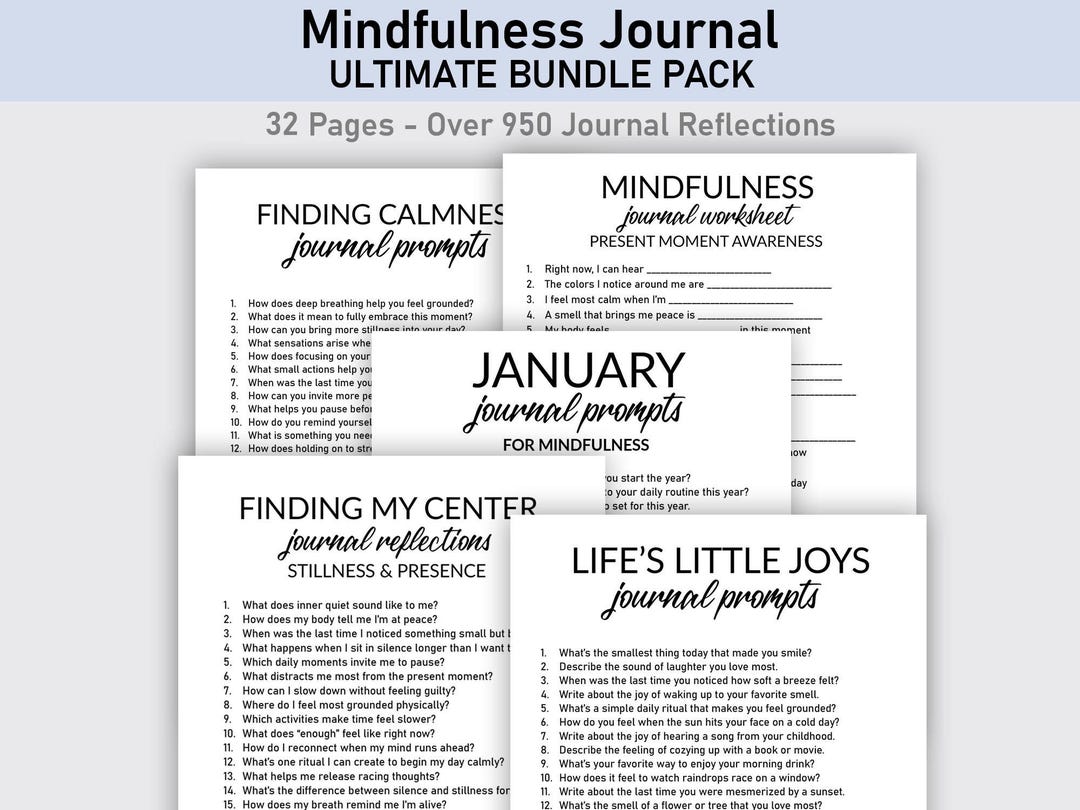 Mindfulness Journal Prompts Bundle, Printable Journaling Kit, Ultimate ...