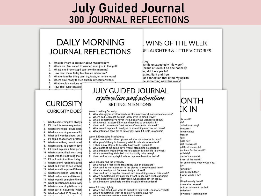 300 July Guided Journal, July Journal Bundle, Printable Journal Pages ...
