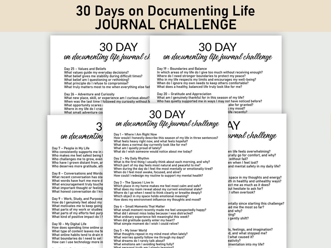 30 Days on Documenting Life Journal Challenge Printable, Challenge ...
