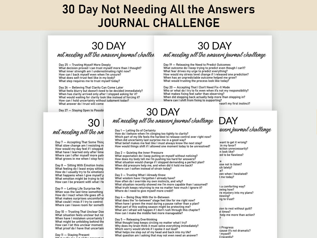 30 Days of Not Needing All the Answers Journal Challenge Printable ...