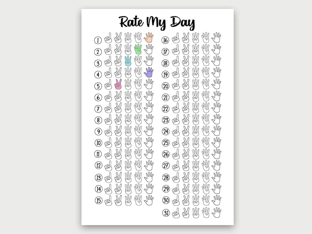 Rate My Day Tracker, Instant Download Printable, Mood Tracker, Planner ...