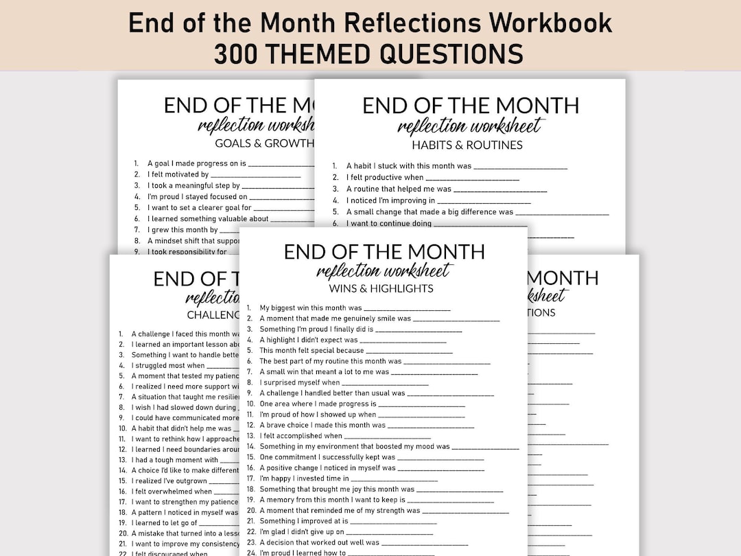 End of the Month Reflections Workbook, Journal Printable, Fill-in-the ...