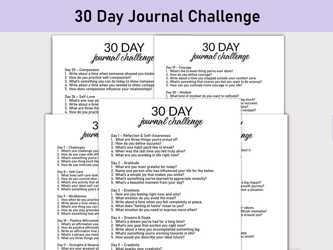 30 Day Journal Challenge Printable, Challenge Printable, Guided Journal ...
