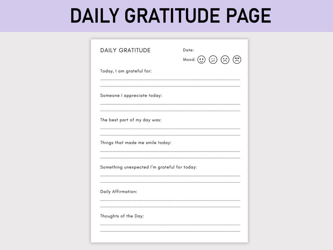 Daily Gratitude Page Printable, Journal Tracker, Daily Page, Minimalist ...