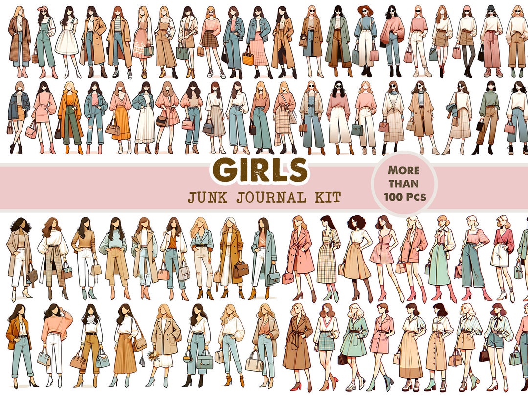 Girls Junk Journal Kit, Printable, Ephemera, Digital Papers, Digital ...