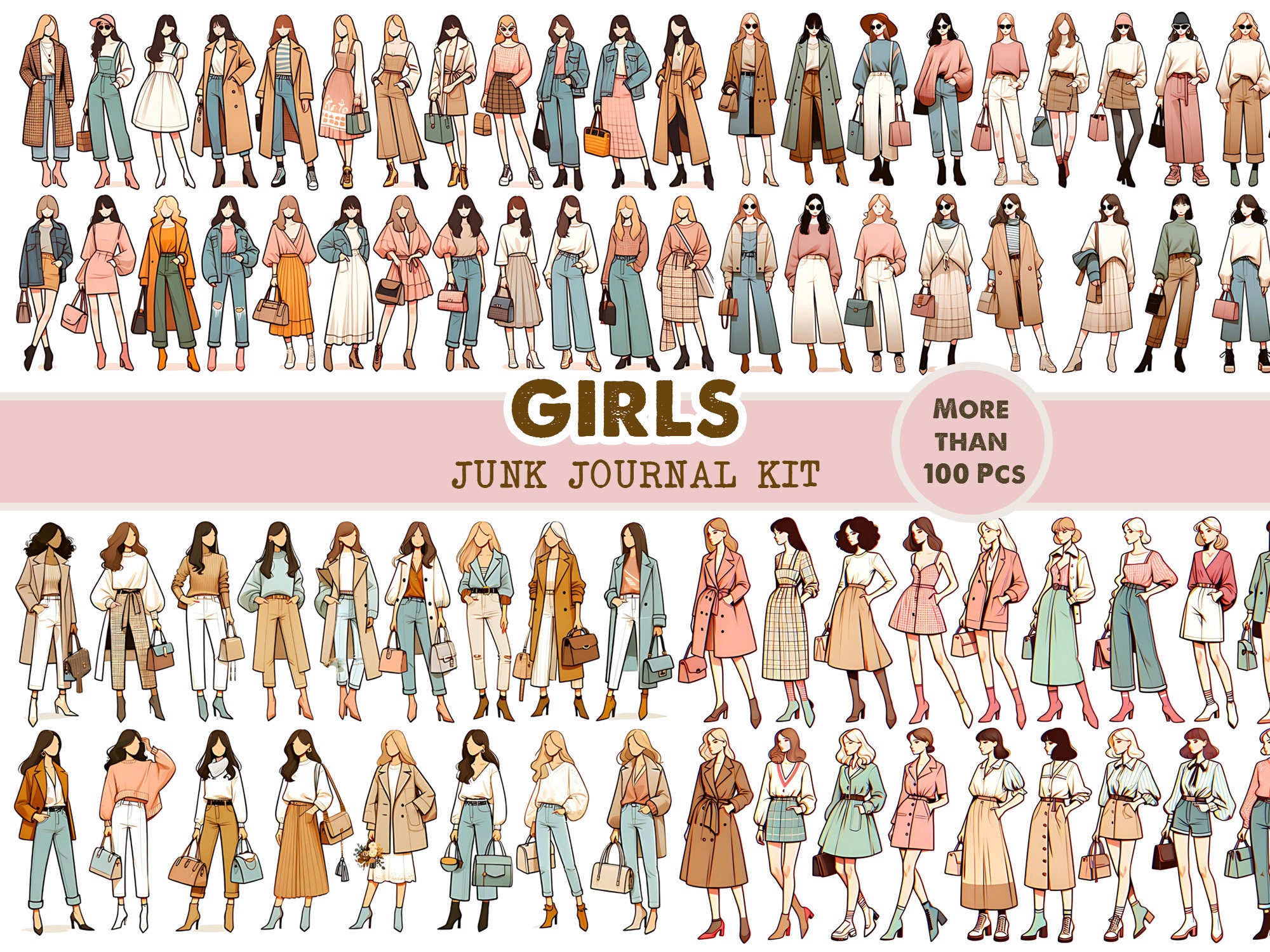Girls Junk Journal Kit, Printable, Ephemera, Digital Papers, Digital ...