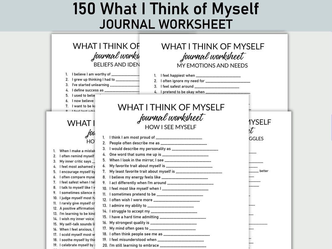 150 What I Think of Myself Printable Worksheet, Journal Printable, Fill ...