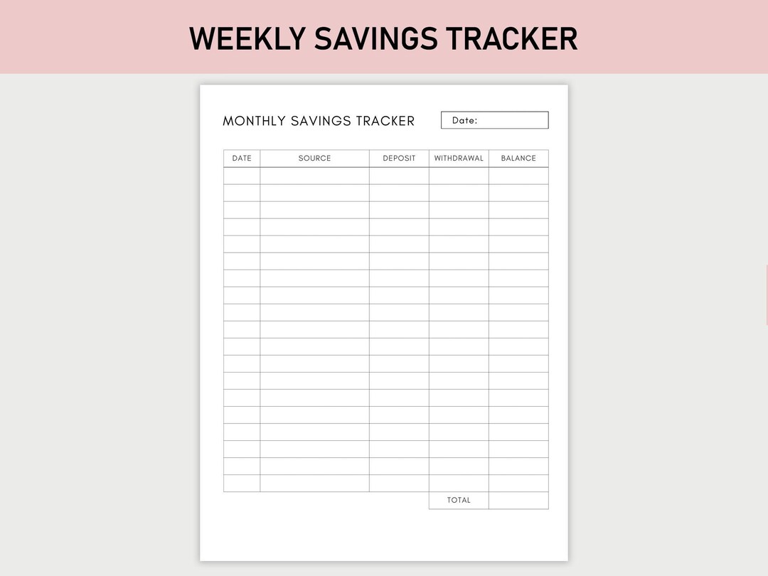 Weekly Savings Tracker Printable, Minimalist Journal, Portrait Style ...