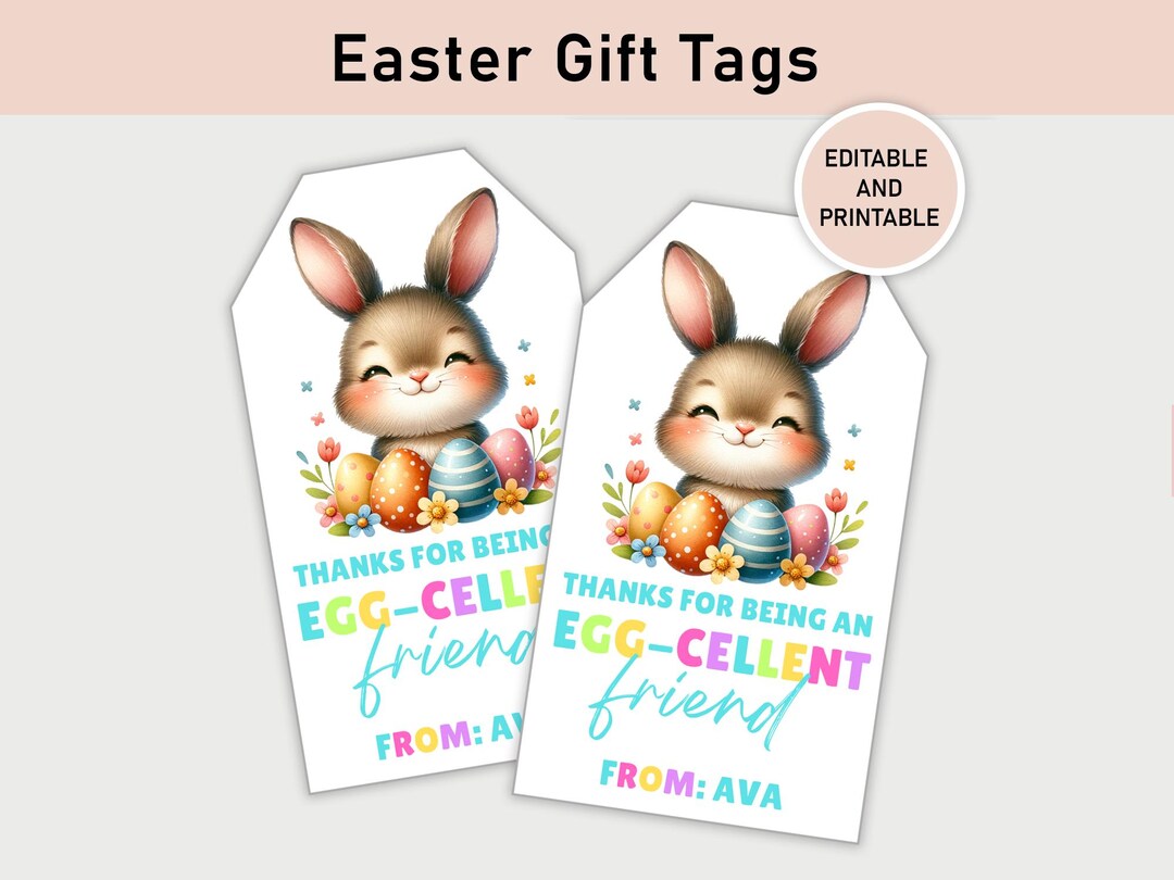 Editable Easter Gift Tag, Easter Day Printable, Easter Bunny, Gift ...