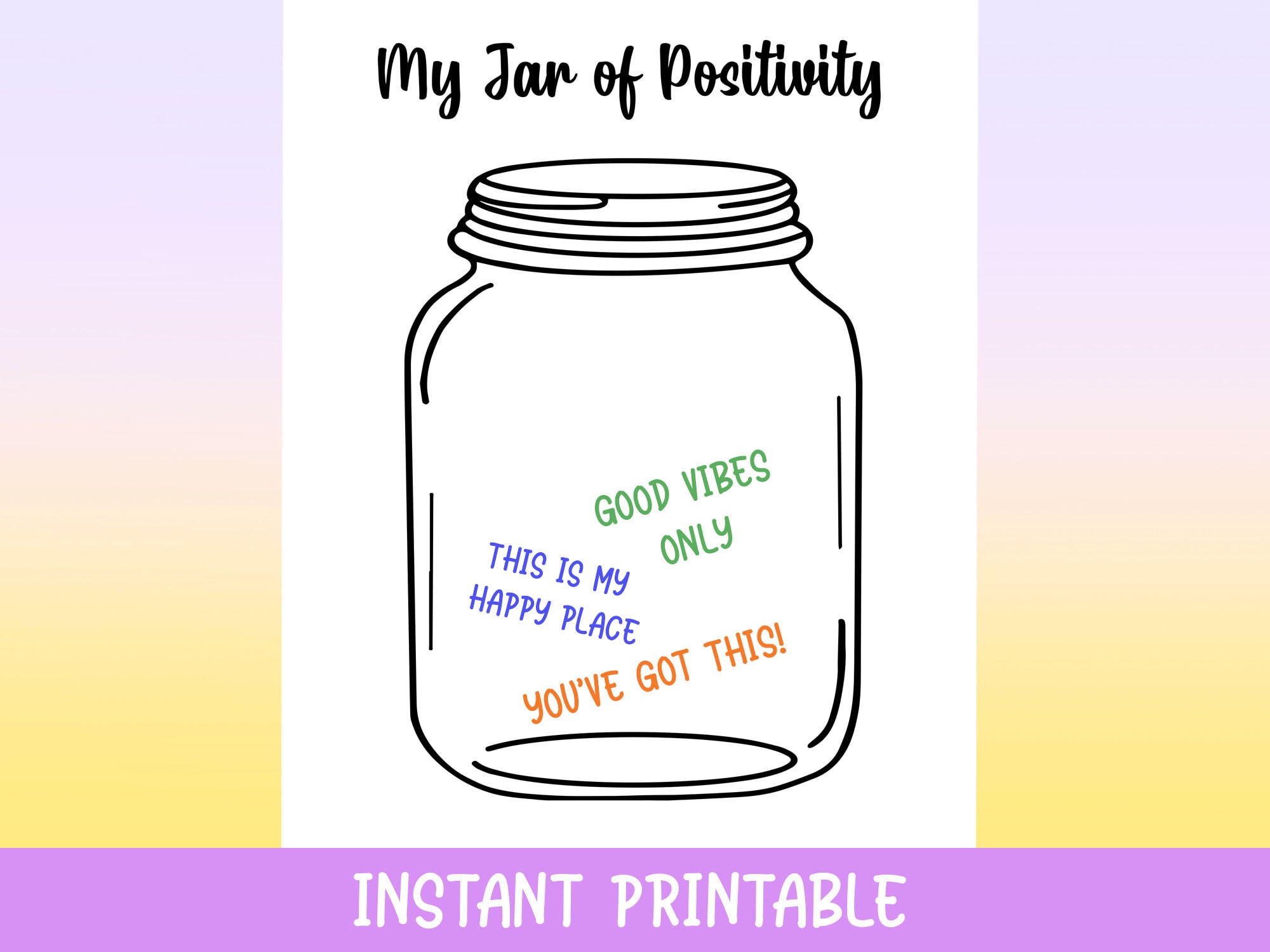 My Jar of Positivity Printable, Instant Download Printable, Journal ...
