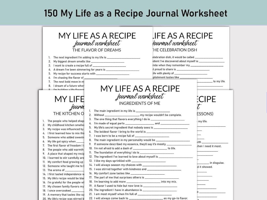My Life as a Recipe Printable Worksheet, Journal Printable, Fill-in-the ...