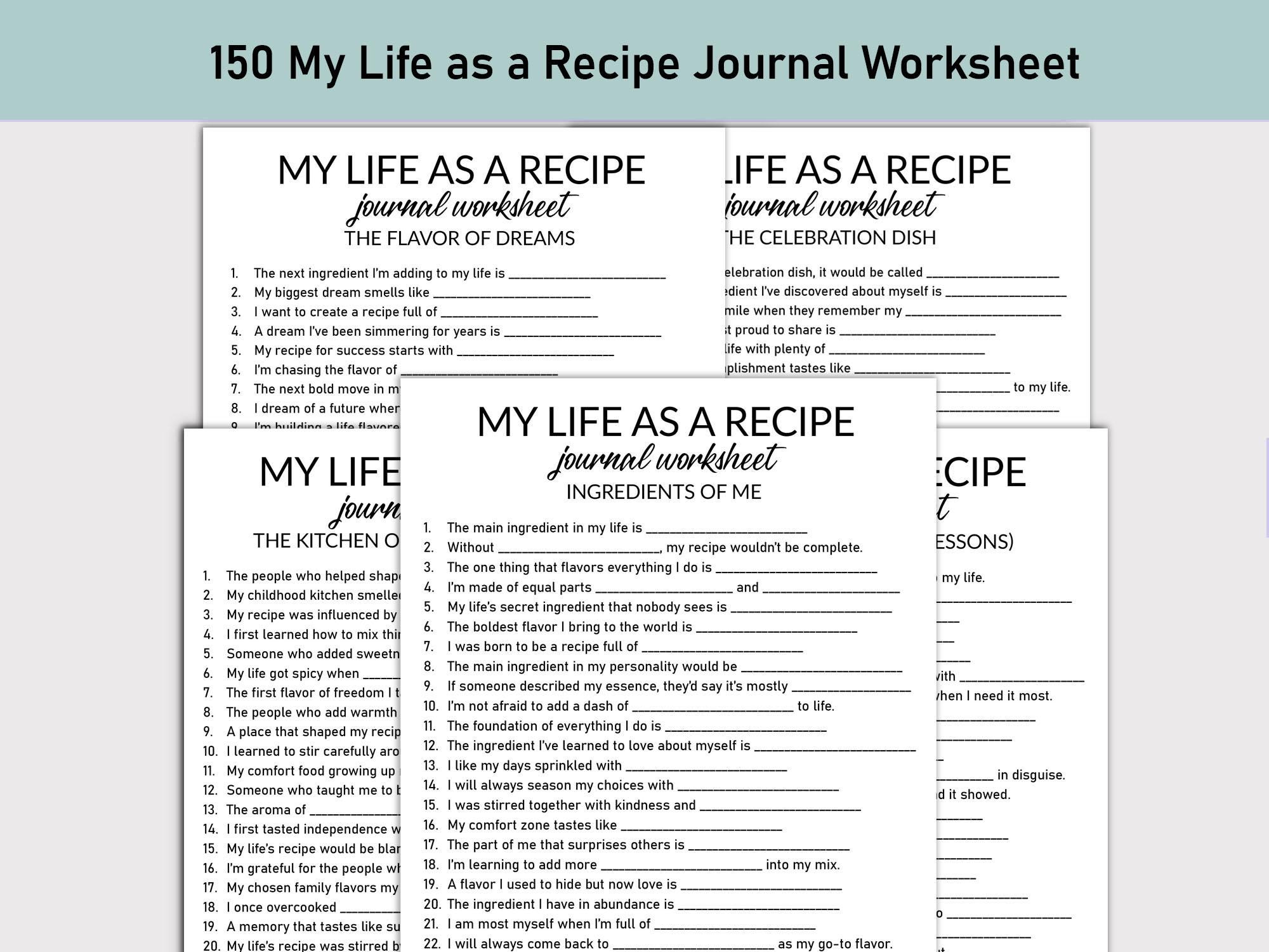 My Life as a Recipe Printable Worksheet, Journal Printable, Fill-in-the ...
