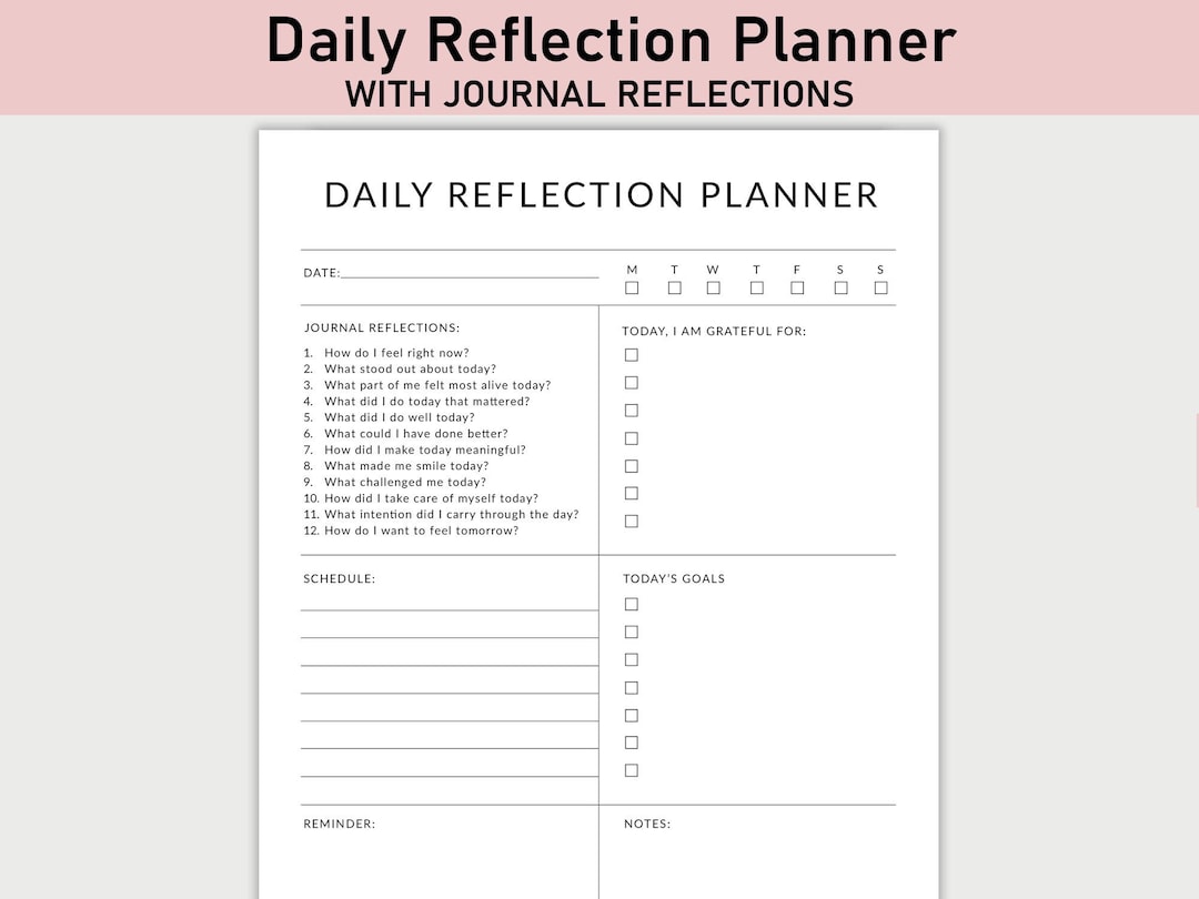 Daily Reflection Planner Printable, Minimalist Journal, Daily ...
