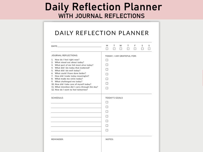 Daily Reflection Planner Printable, Minimalist Journal, Daily ...