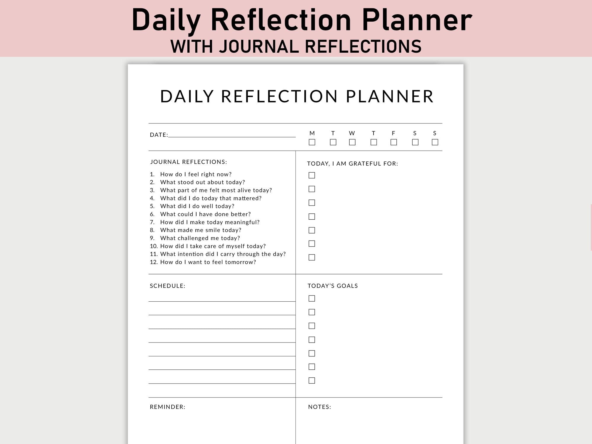 Daily Reflection Planner Printable, Minimalist Journal, Daily ...