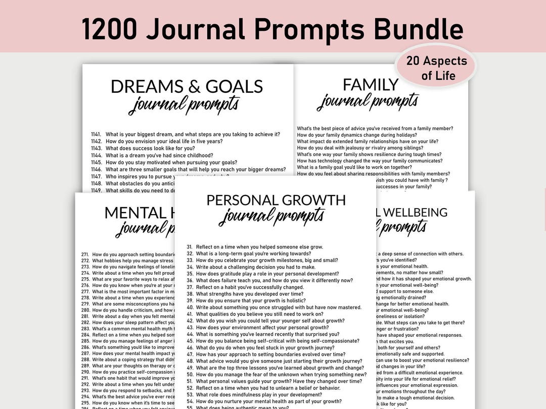 1200 Journal Prompts , Printable, Journal, Minimalist, Self Care ...