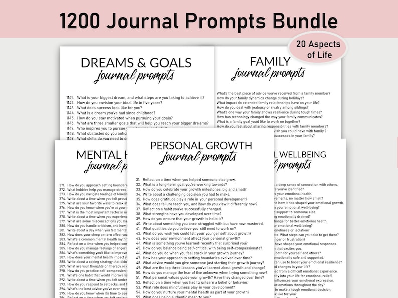 1200 Journal Prompts , Printable, Journal, Minimalist, Self Care ...