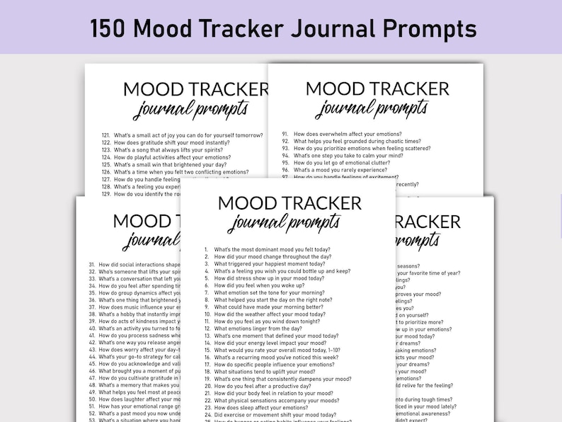 150 Mood Tracker Journal Prompts, Printable, Journal, Minimalist ...
