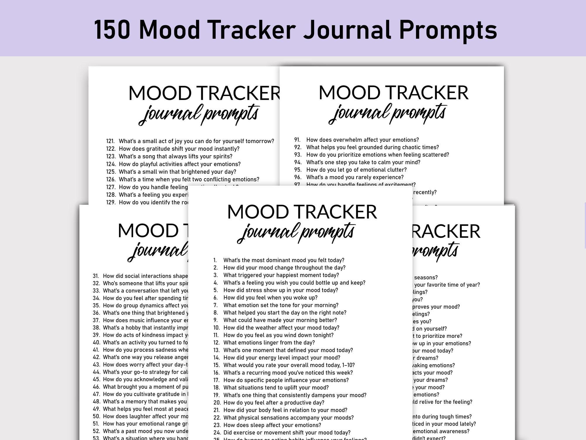 150 Mood Tracker Journal Prompts, Printable, Journal, Minimalist ...