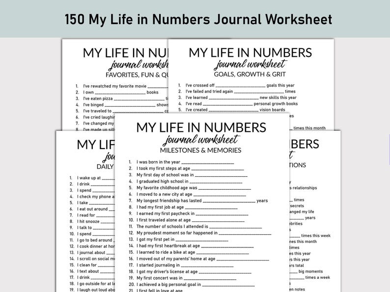 My Life in Numbers Printable Worksheet, Journal Printable, Fill-in-the ...