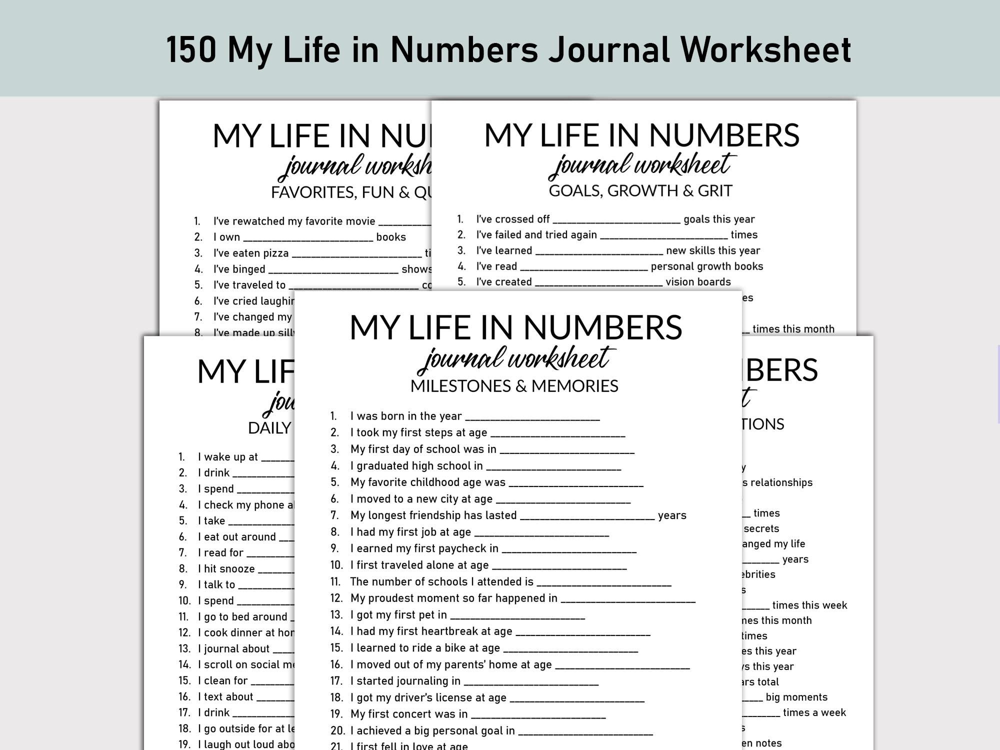 My Life in Numbers Printable Worksheet, Journal Printable, Fill-in-the ...