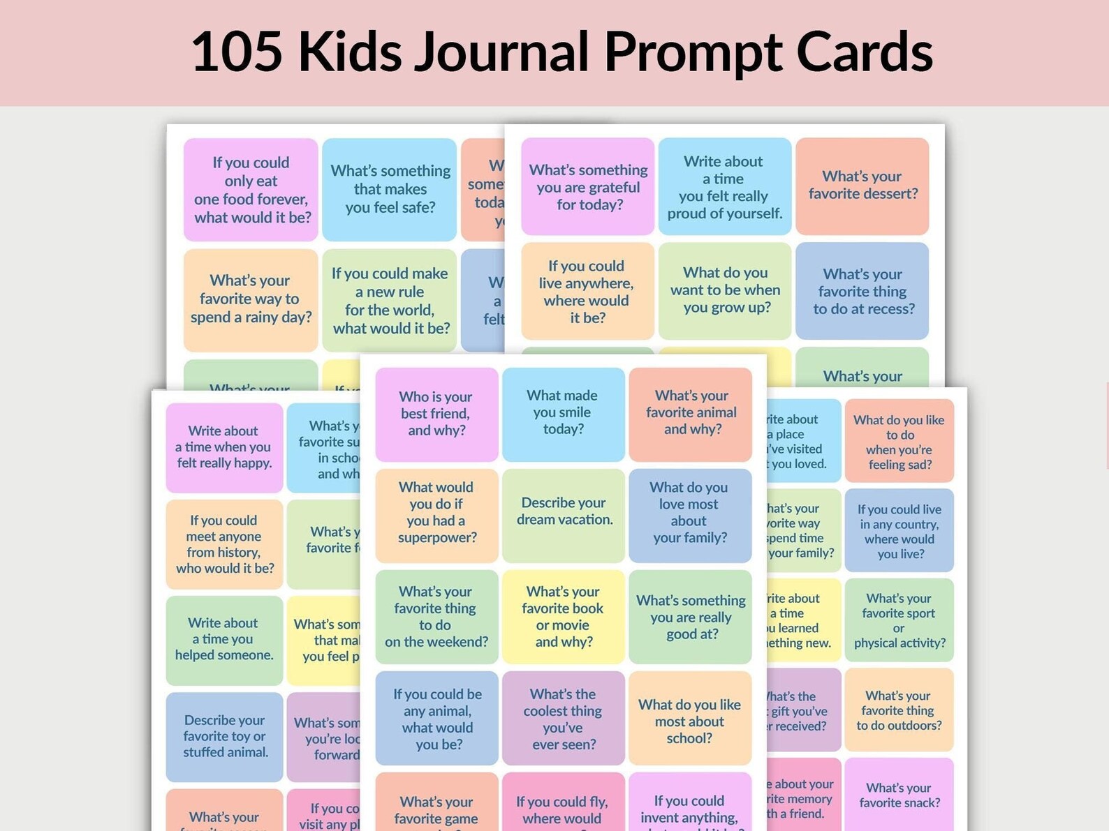 105 Journal Prompts for Kids, Journal Prompt Cards, Printable, Children ...