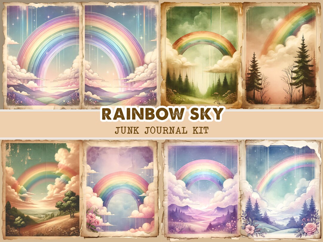 Rainbow Junk Journal Kit, Printable, Ephemera, Digital Papers, Digital ...