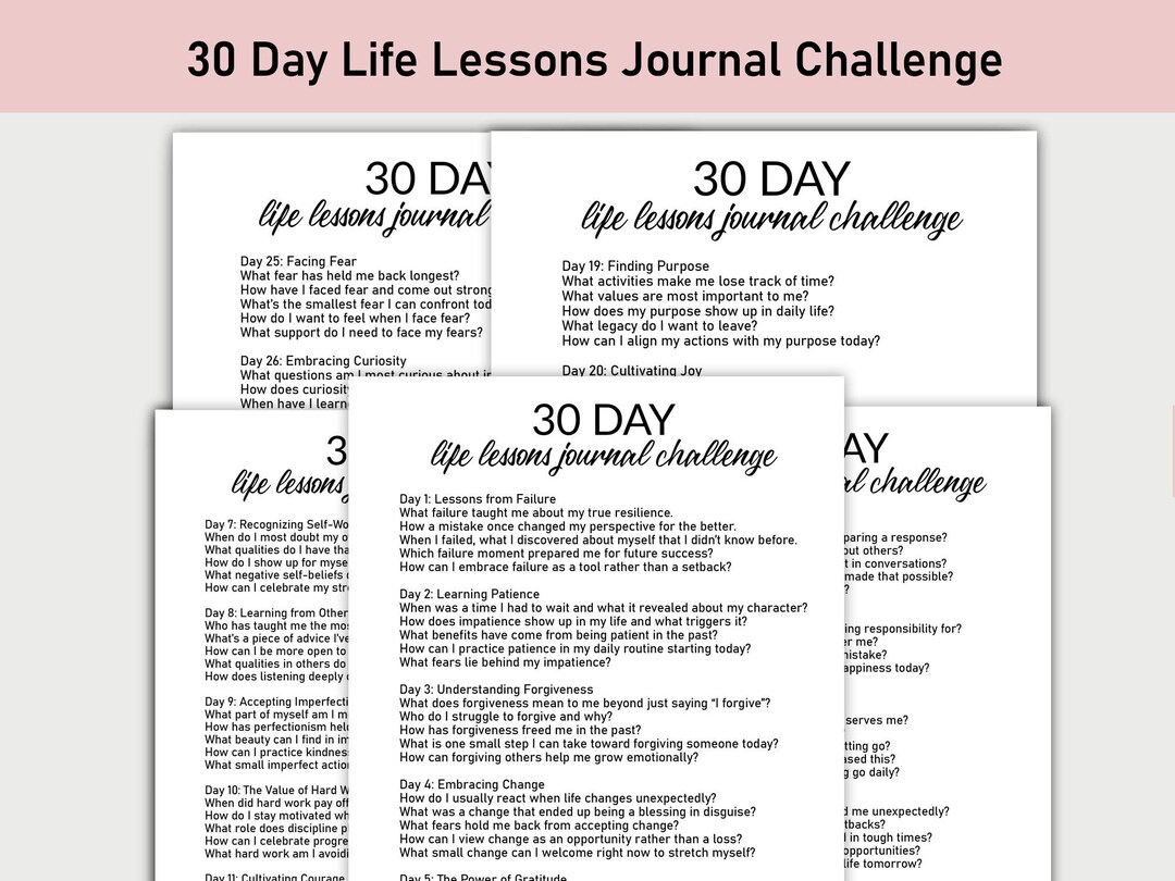 30 Day Life Lessons Journal Challenge Printable, Guided Journal, Self ...
