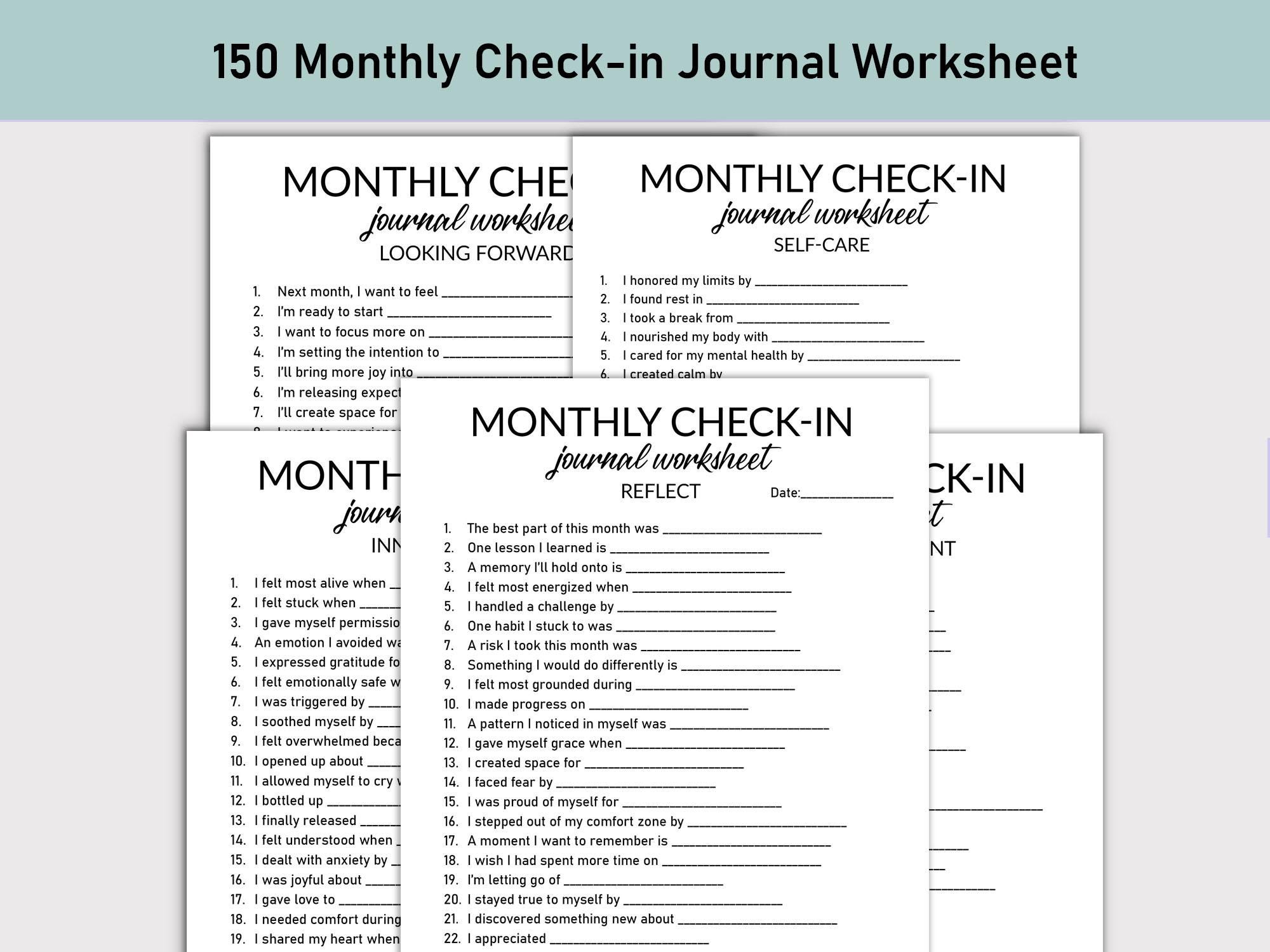 Monthly Check-in Printable Worksheet, Journal Printable, Fill-in-the ...