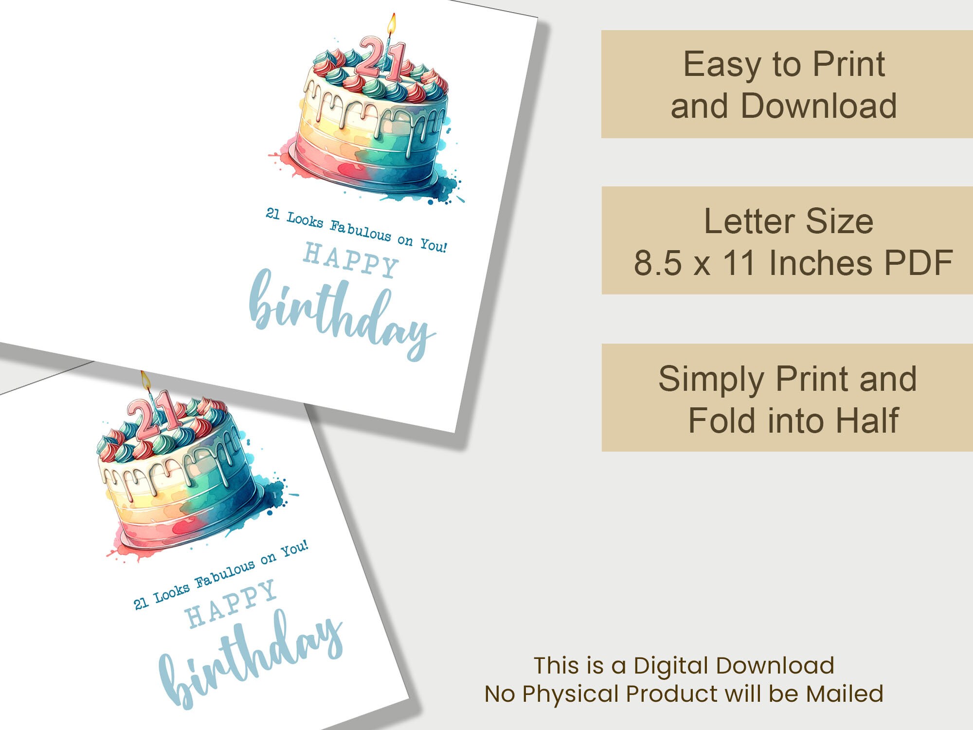 Happy 21st Birthday Card, Printable Template, Printable Card, DIY ...
