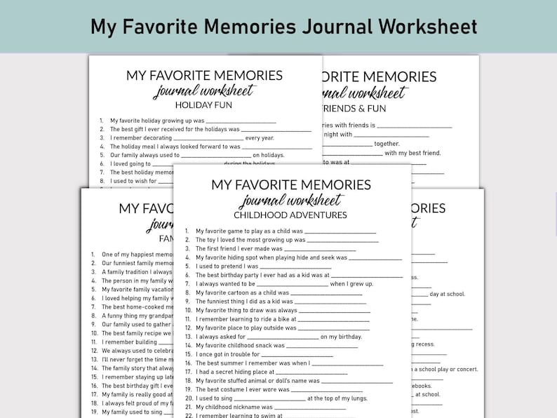 My Favorite Memories Printable Worksheet, Journal Printable, Fill-in ...