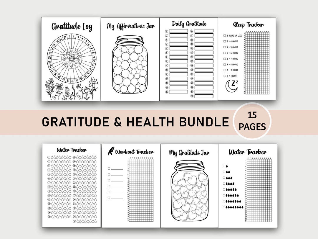 Gratitude Journal Bundle, Printable, Journal Page, Health Trackers ...