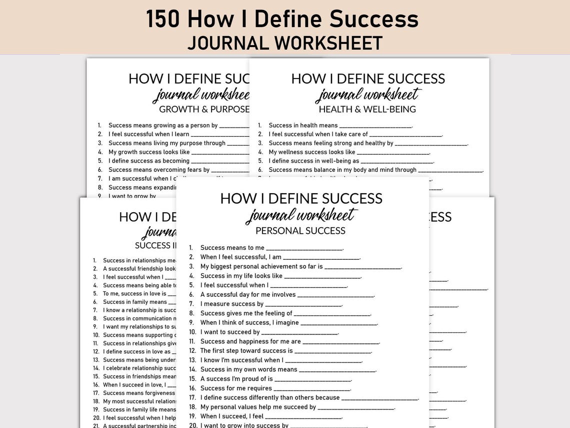 How I Define Success Printable Worksheet, Journal Printable, Fill-in ...