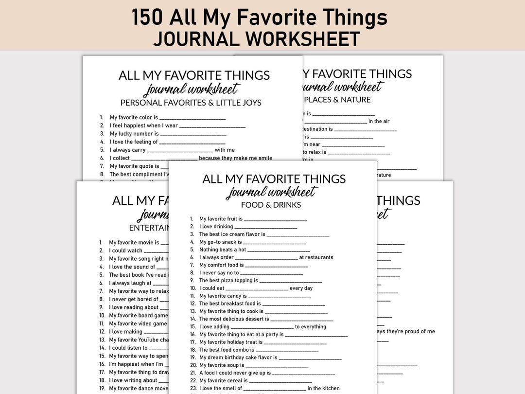 All My Favorite Things Printable Worksheet, Journal Printable, Fill-in ...