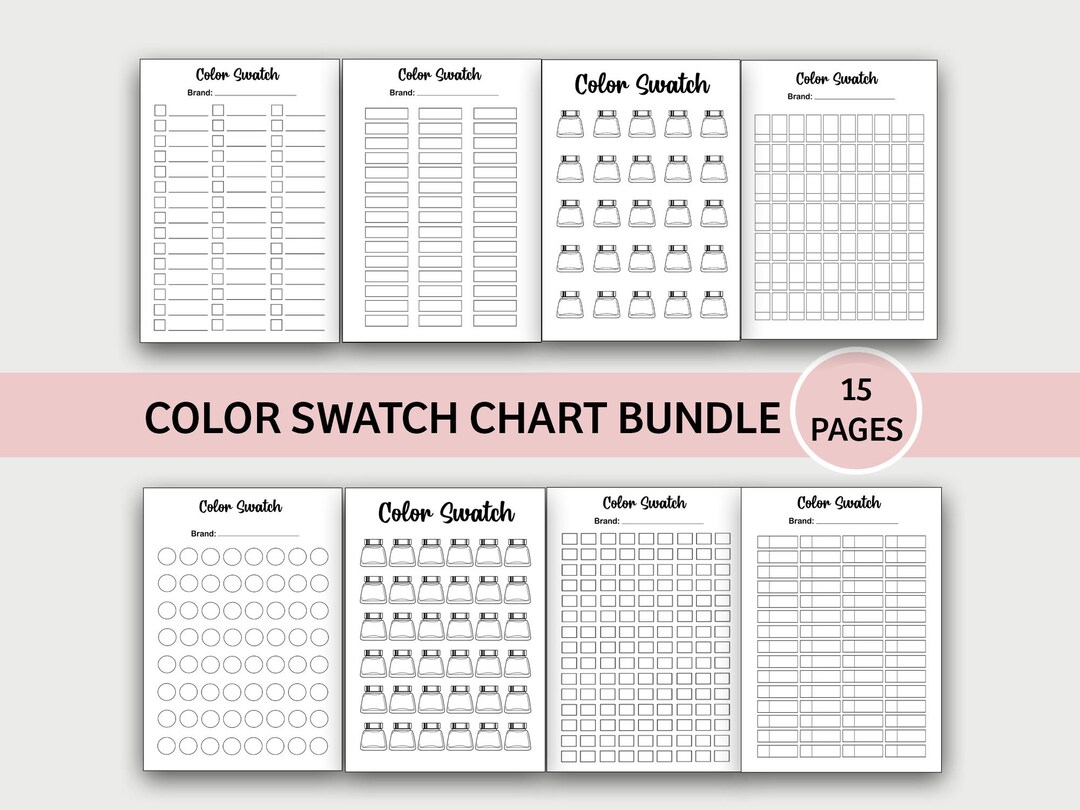 Color Swatch Chart Bundle, Printable, Blank Color Swatch, Journal, Ink ...