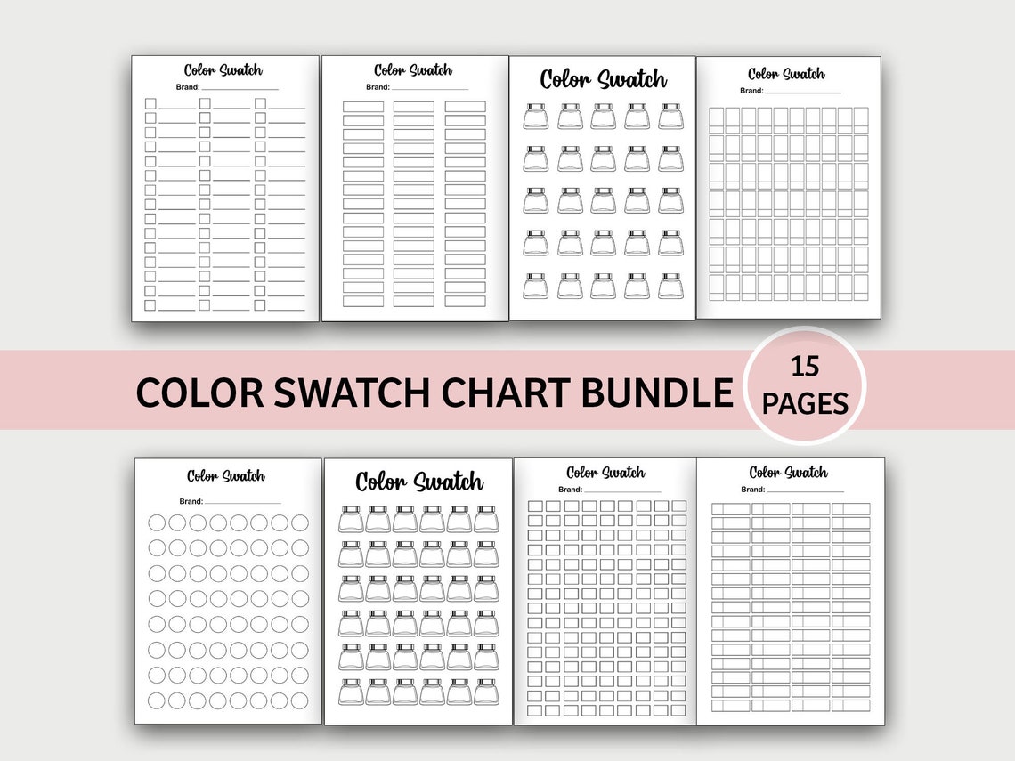 Color Swatch Chart Bundle, Printable, Blank Color Swatch, Journal, Ink ...